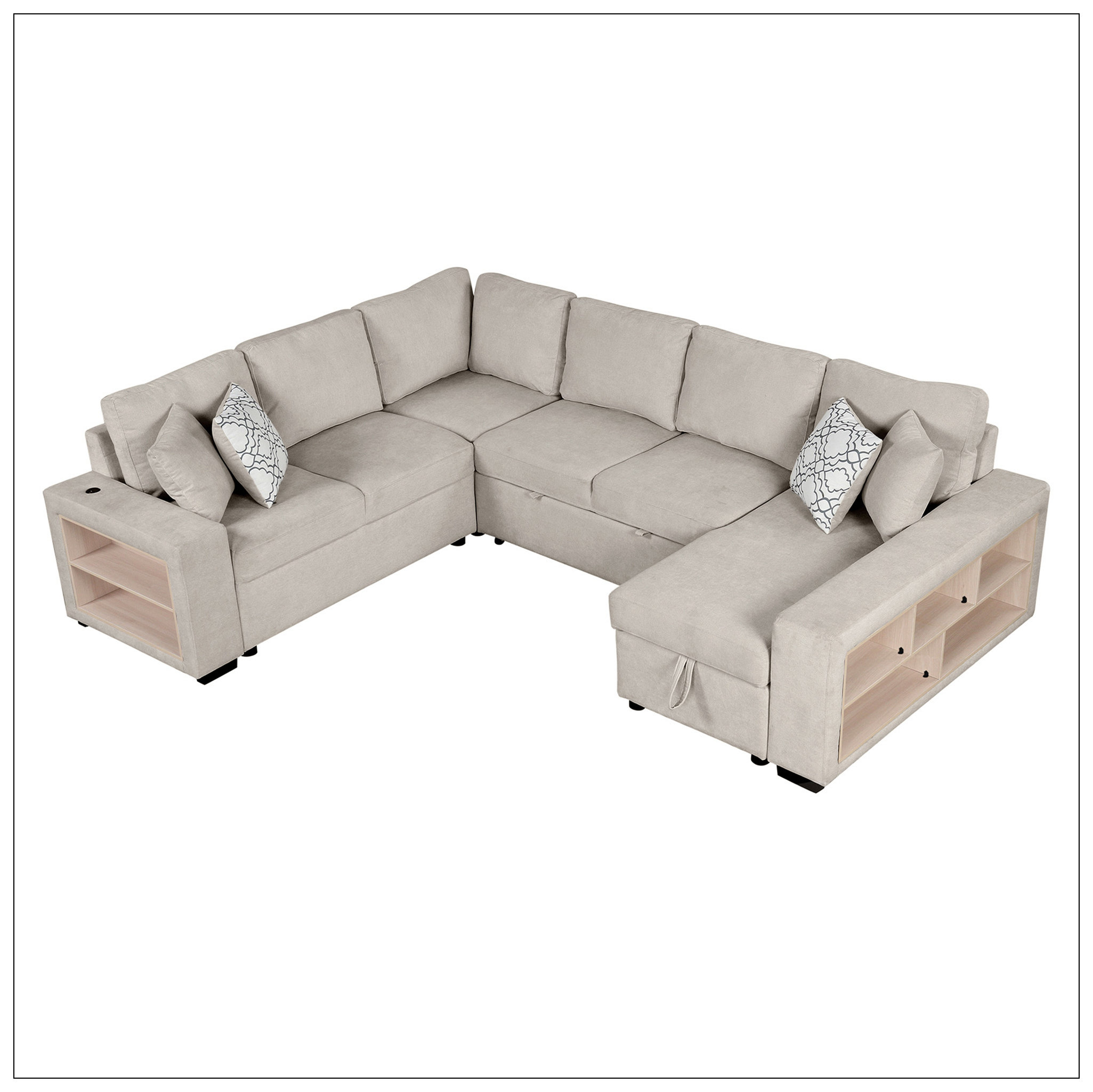 Latitude Run® 109" U-Shaped Sectional Sofa Pull-Out Sofa Bed With Two USB Ports, A Storage ...